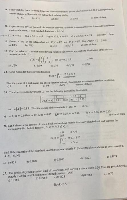 Solved that the student will pass the test before the fourth | Chegg.com