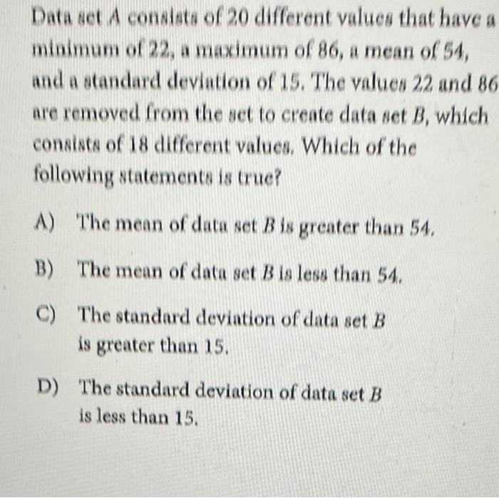 Solved Data net A consists of 20 different values that have | Chegg.com