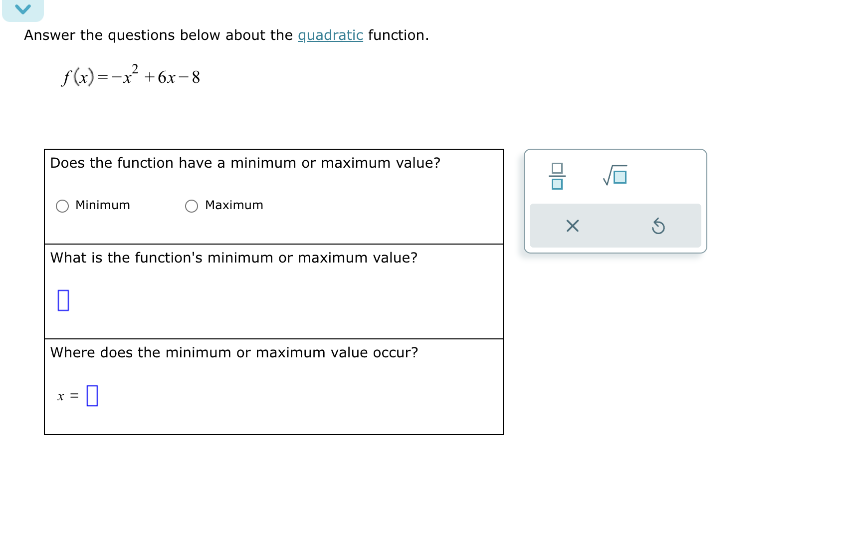 Solved Answer the questions below about the quadratic | Chegg.com