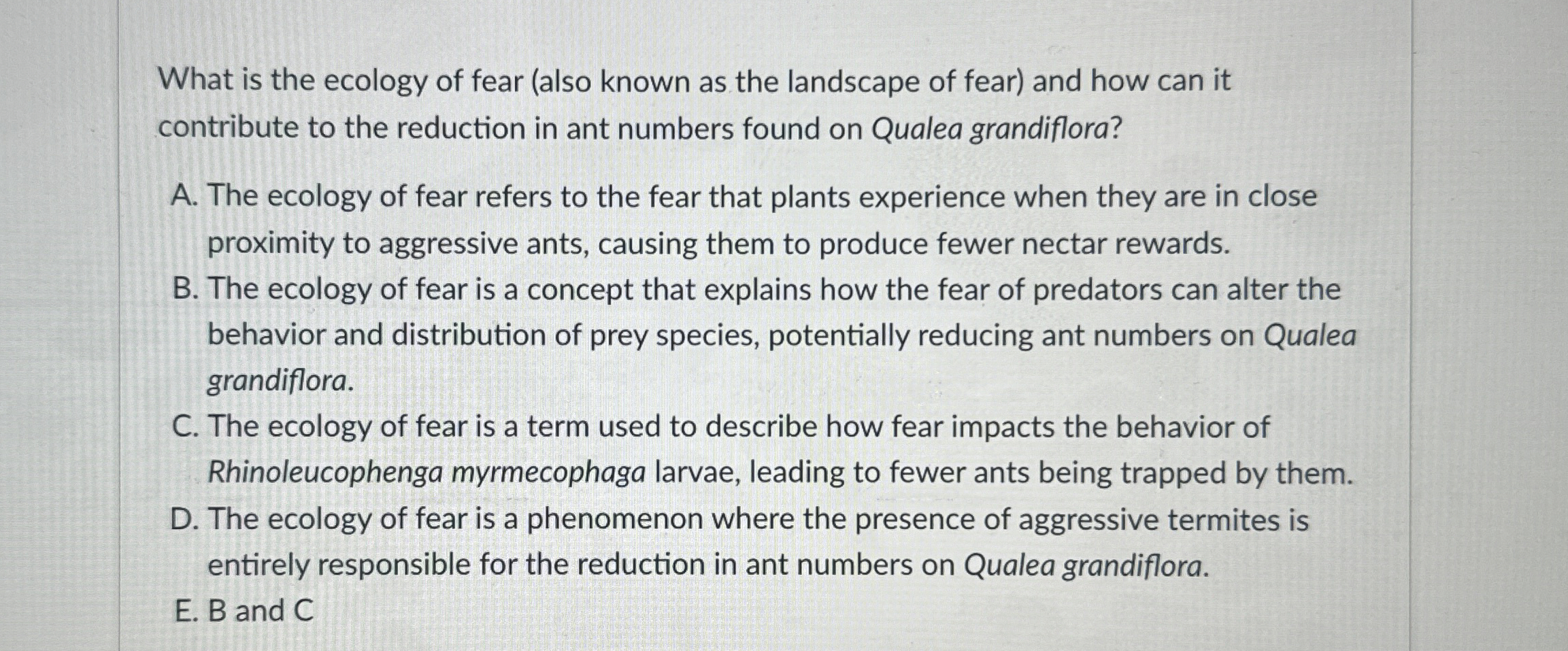 Solved What is the ecology of fear (also known as the | Chegg.com