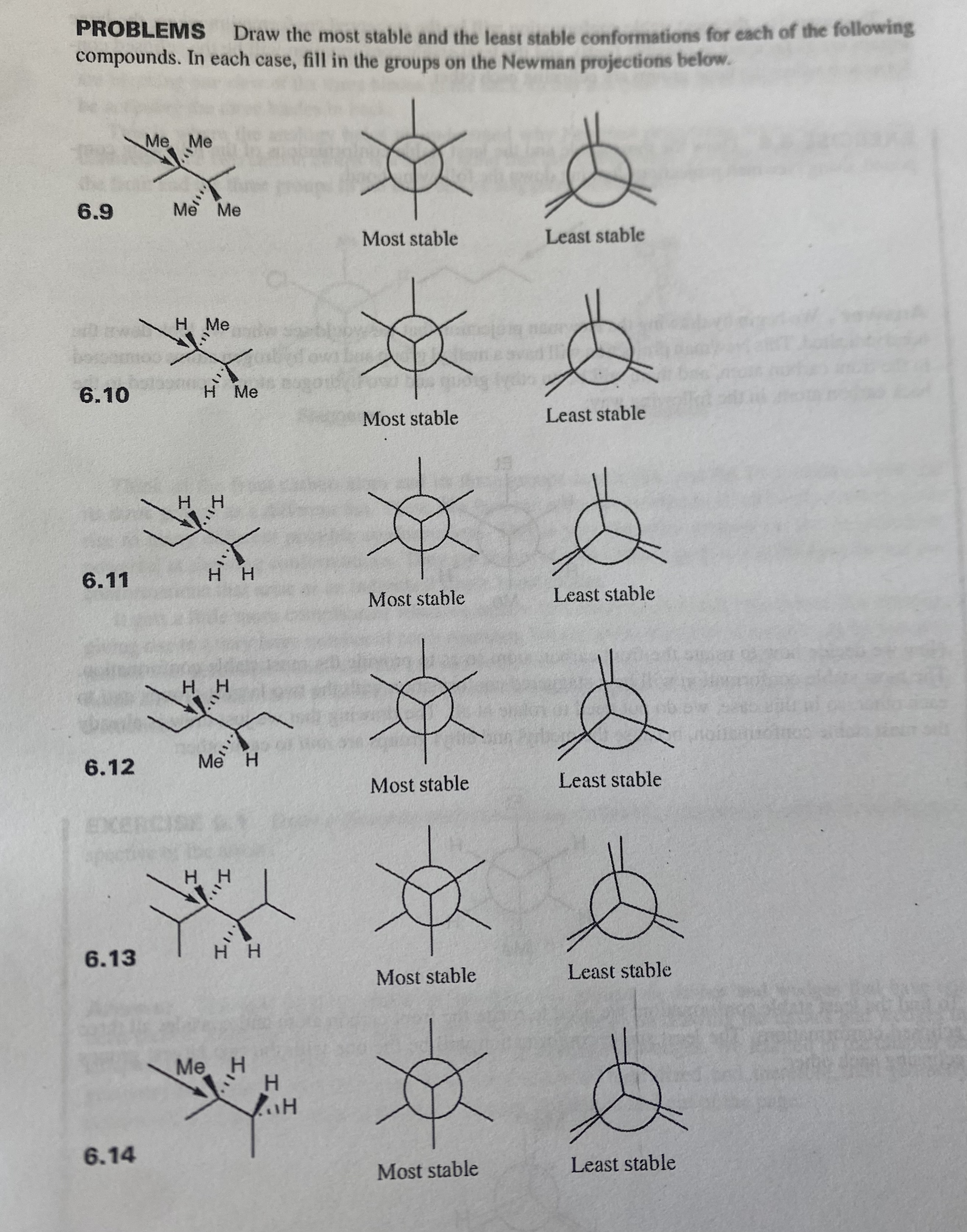 Solved PROBLEMS Draw the most stable and the least stable | Chegg.com