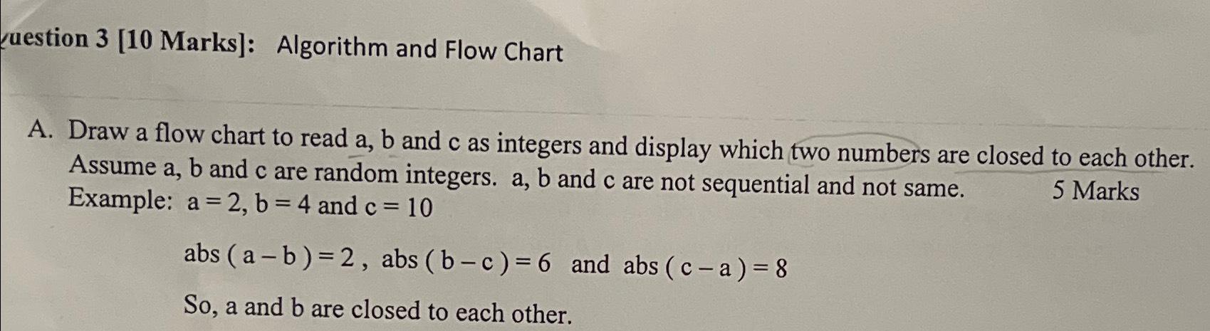 Solved fuestion 3 [10 ﻿Marks]: Algorithm and Flow ChartA. | Chegg.com