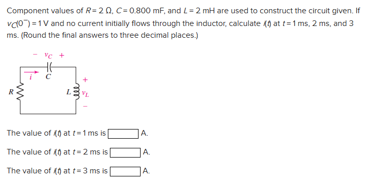 Solved Component values of R=2Ω,C=0.800mF, ﻿and L=2mH ﻿are | Chegg.com