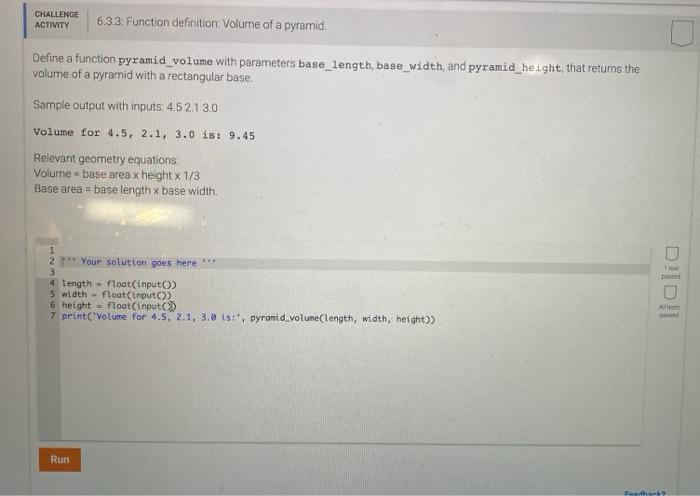 Solved Challenge Activity 6 3 3 Function Definition Volume