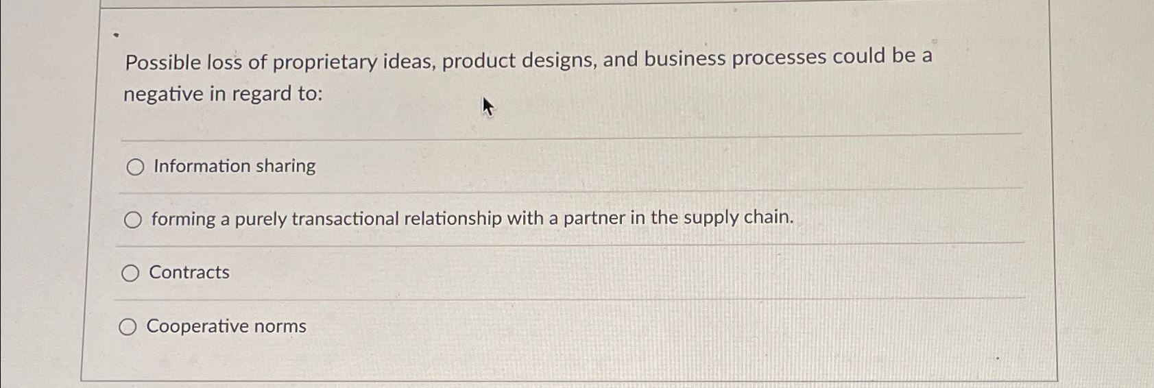 Solved Possible loss of proprietary ideas, product designs, | Chegg.com