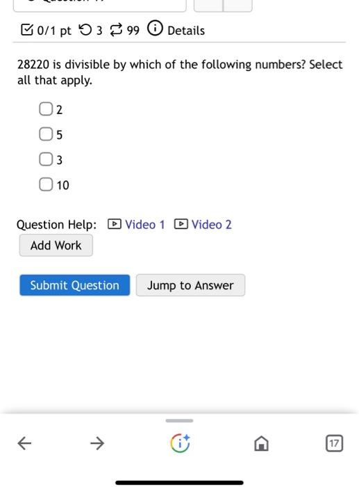 Solved 28220 is divisible by which of the following numbers? | Chegg.com