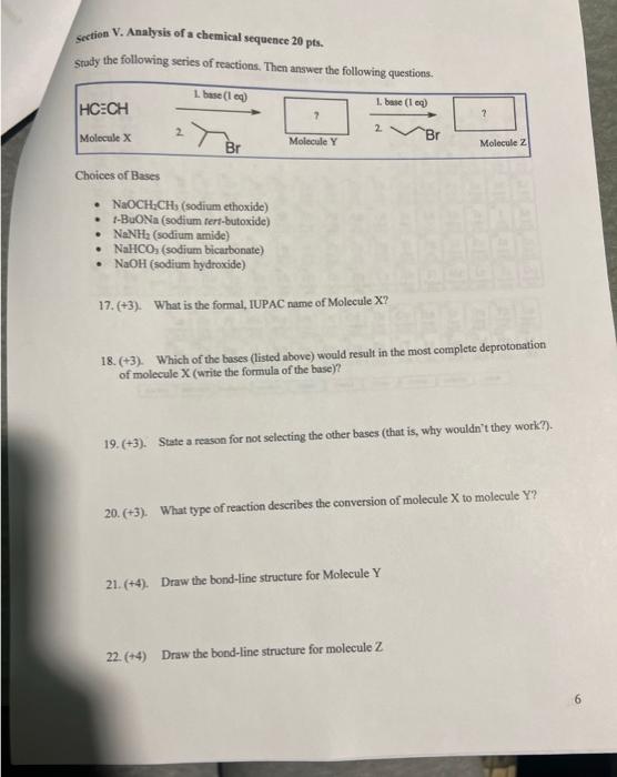 Solved section V. Analysis of a chemical sequence 20 pts. | Chegg.com