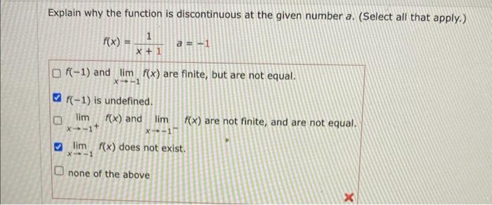 Solved Explain why the function is discontinuous at the | Chegg.com