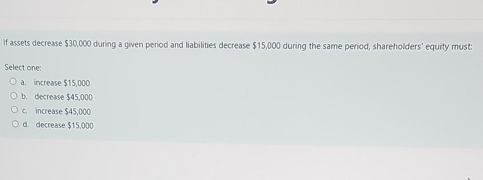 Solved If assets decrease $30,000 during a given period and | Chegg.com