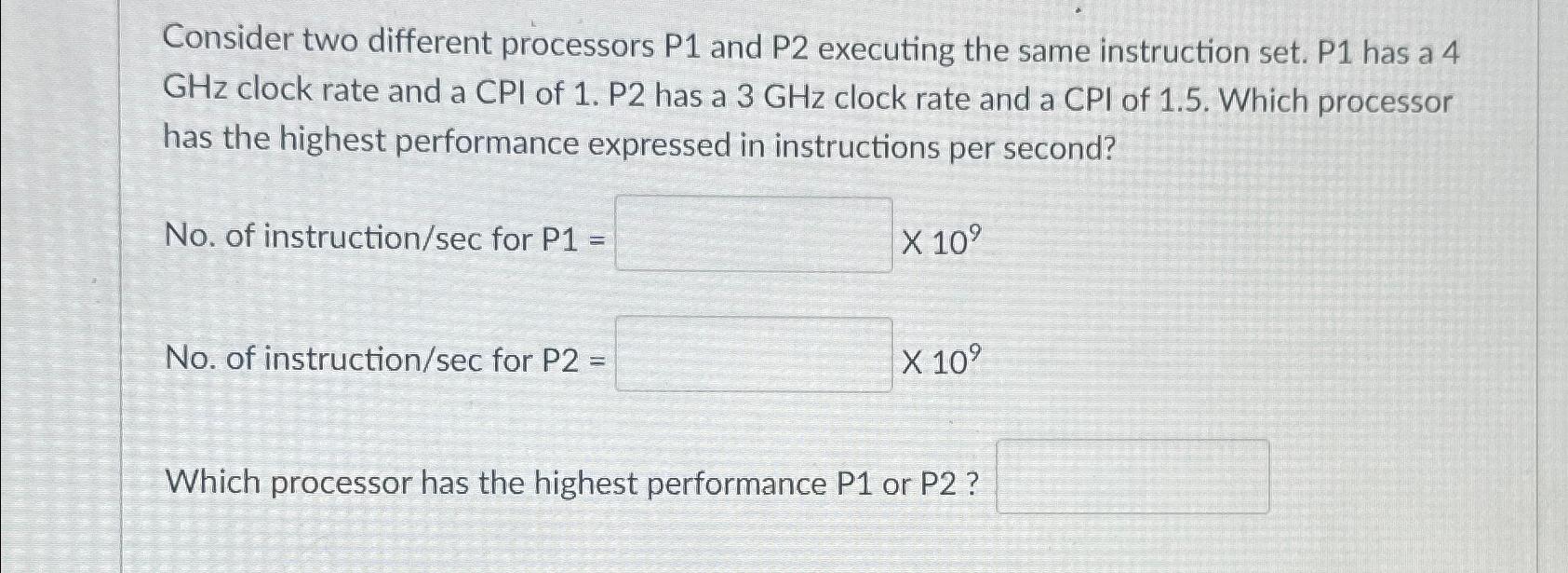 Solved Consider two different processors P1 ﻿and P2 | Chegg.com