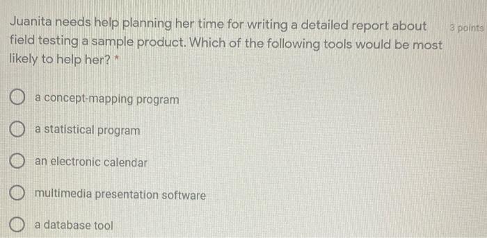 Solved 3 points Juanita needs help planning her time for | Chegg.com