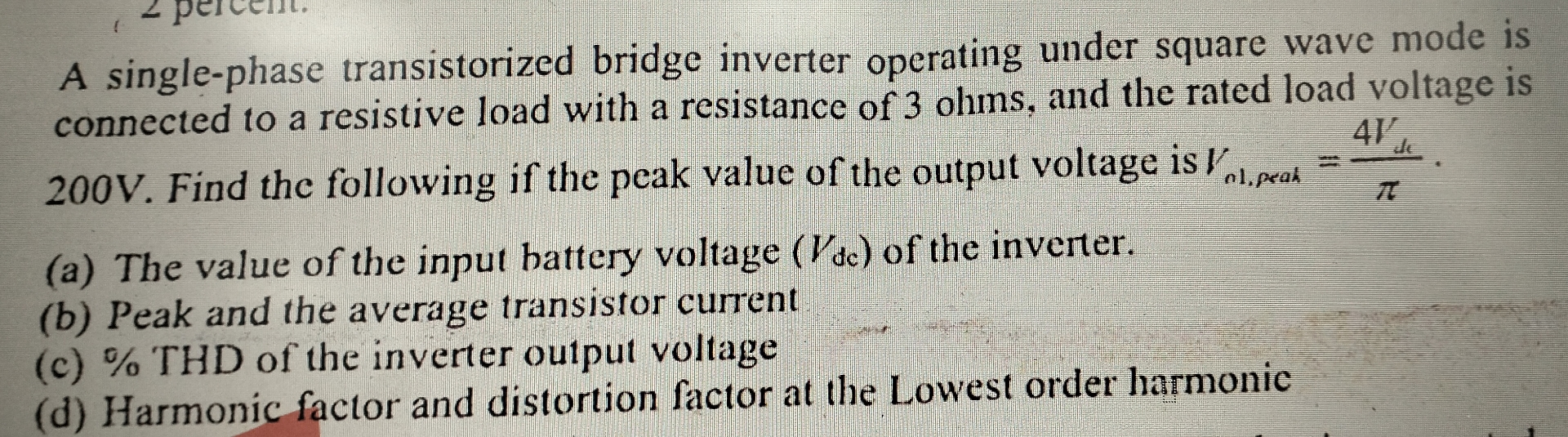 Solved A single-phase transistorized bridge inverter | Chegg.com