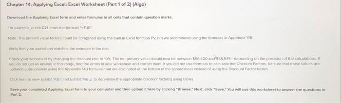 Solved Chapter 14: Applying Excel: Excel Worksheet (Part 1 | Chegg.com