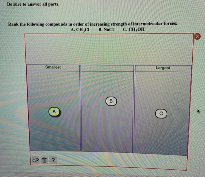 Solved Be sure to answer all parts. Rank the following | Chegg.com