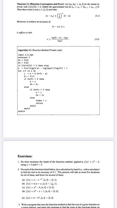 Solved Theorem 3.1 (Bisection Convergence and Error) | Chegg.com