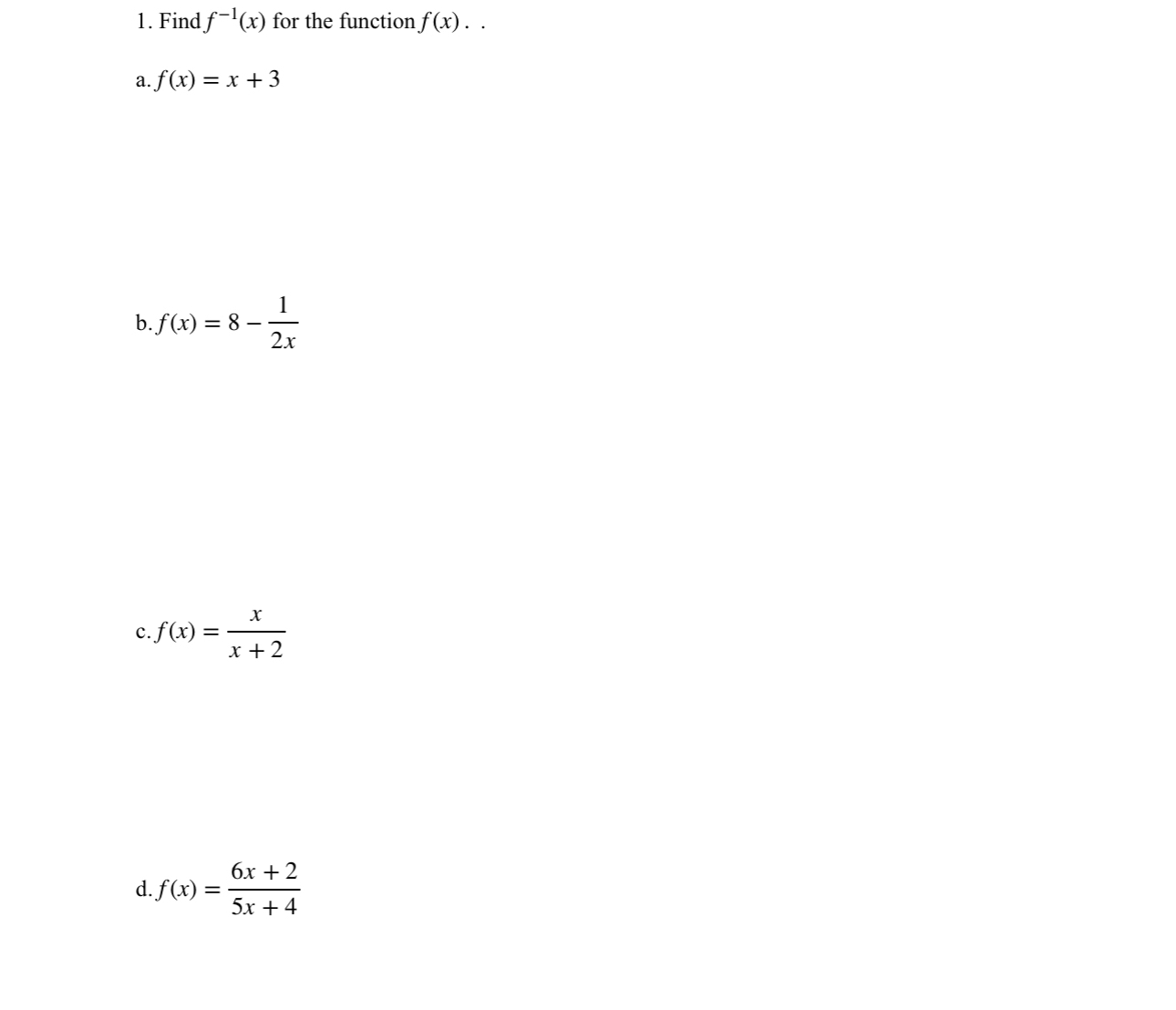 Solved Find f-1(x) ﻿for the function | Chegg.com