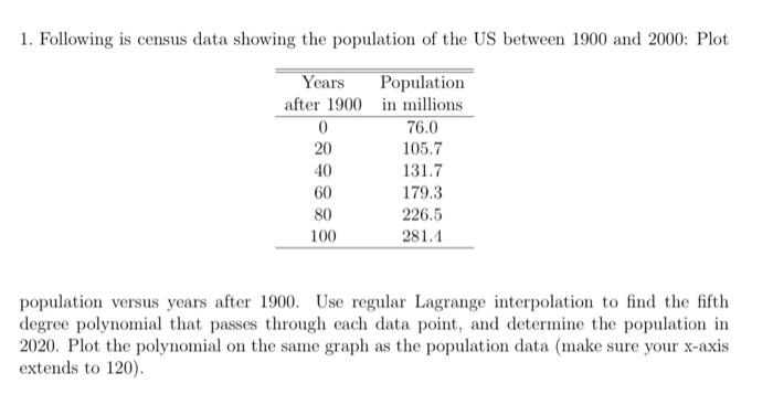 Solved 1. Following is census data showing the population of | Chegg.com