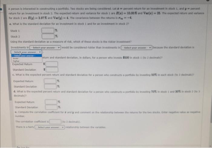 Solved A person is interested in constructing a portfolio. | Chegg.com