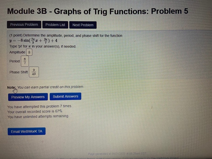 Solved Module 3B - Graphs of Trig Functions: Problem 5 | Chegg.com
