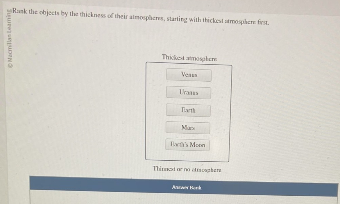 Solved Rank the objects by the thickness of their | Chegg.com