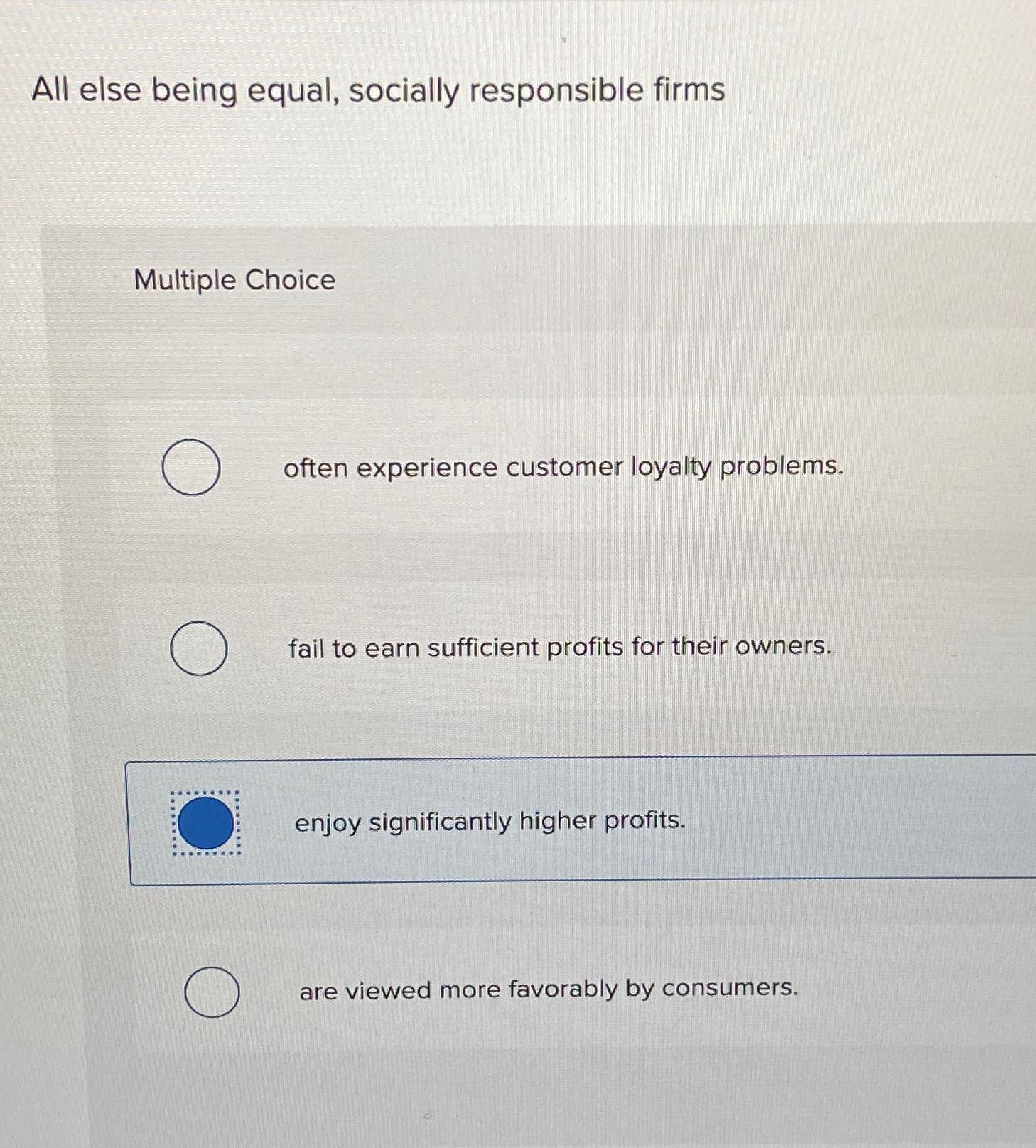 Solved All else being equal, socially responsible | Chegg.com