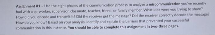 Solved Assignment #1 - Use the eight phases of the | Chegg.com