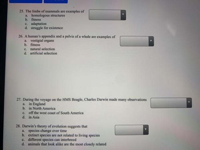 Solved 25. The limbs of mammals are examples of a. | Chegg.com