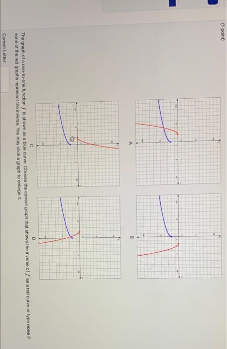 Solved (1 point) A B с D The graph of a one-to-one function | Chegg.com