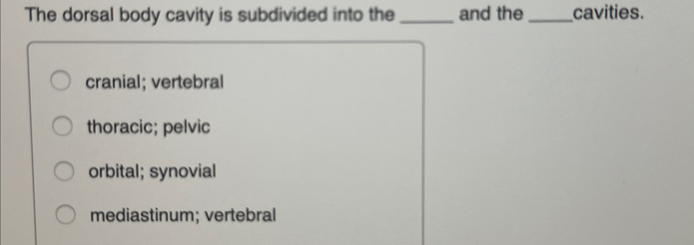 Solved The dorsal body cavity is subdivided into the q, ﻿and | Chegg.com