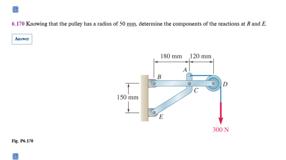 Solved 6.170 ﻿Knowing that the pulley has a radius of 50 ﻿mm | Chegg.com