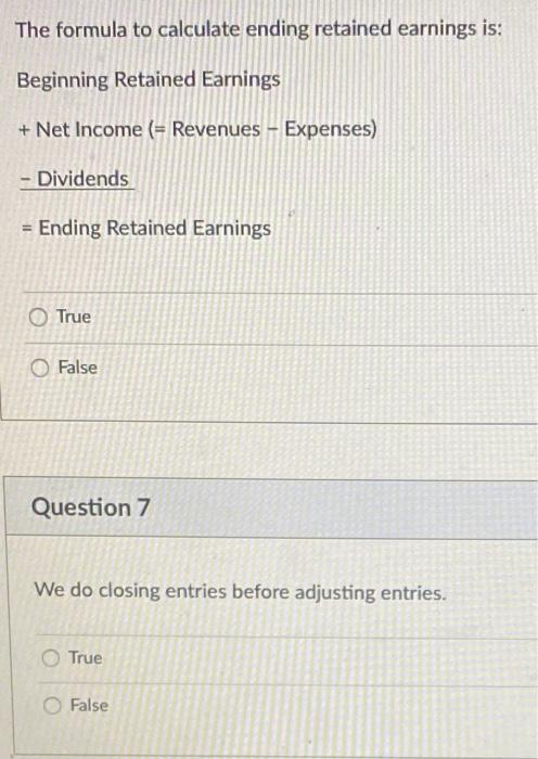Solved The formula to calculate ending retained earnings is: | Chegg.com