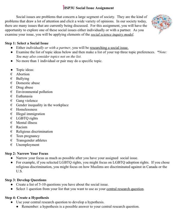 HSP3U Social Issue Assignment Social issues are | Chegg.com