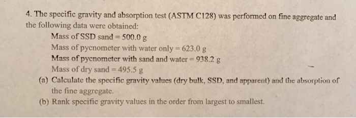 Solved 4 The Specific Gravity And Absorption Test Astm