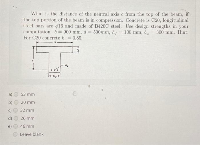 Solved 1- What is the distance of the neutral axis c from | Chegg.com