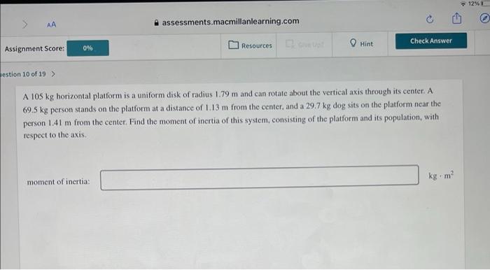 Solved 12% > AA assessments.macmillanlearning.com Hint Check | Chegg.com