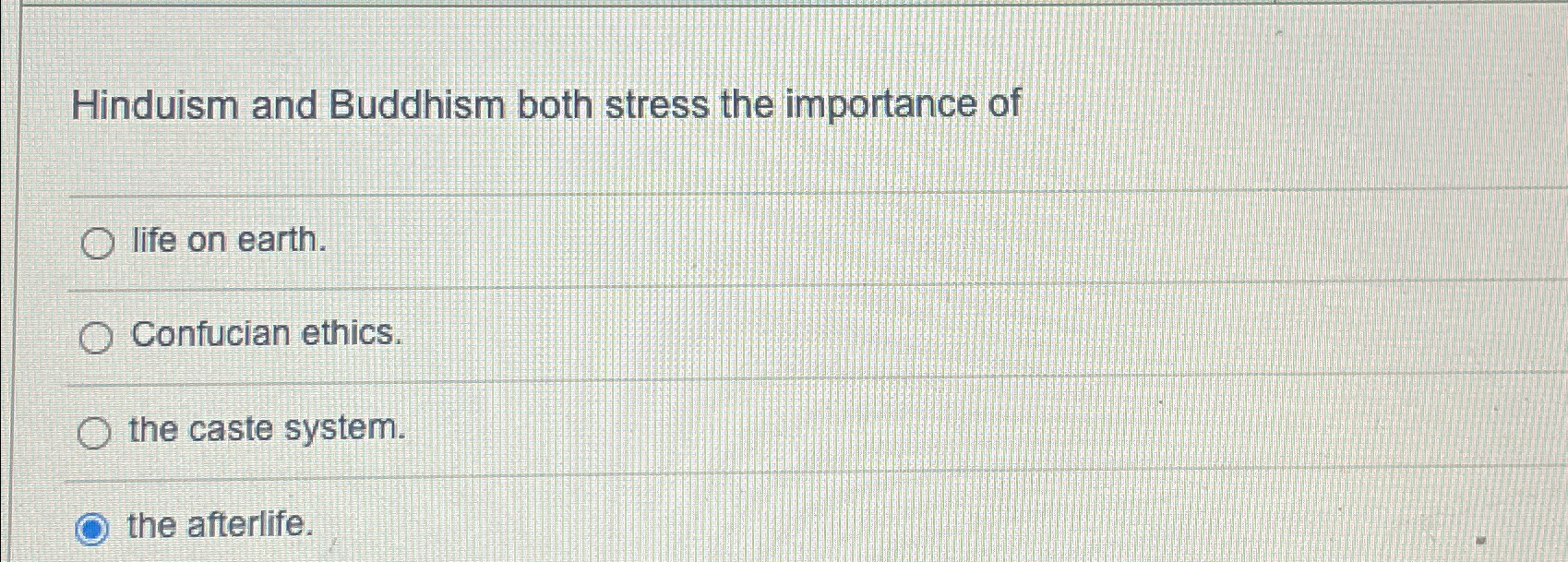 Solved Hinduism and Buddhism both stress the importance | Chegg.com