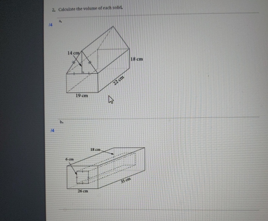 Solved Calculate the volume of each solid.14(2)b.14 | Chegg.com