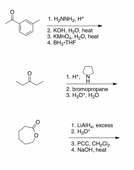 Solved 1. H2NNH, H+ 2. KOH, H2O, heat 3. KMnO4, H2O, heat 4. | Chegg.com