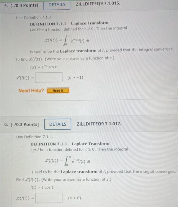 Solved Use Definition 7.1.1. DEFINIIION 7.1.1 Laplace | Chegg.com