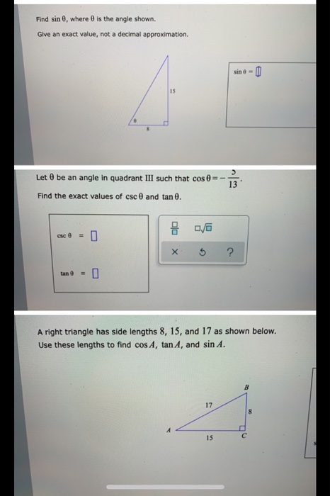 Solved Find sin 0, where is the angle shown. Give an exact | Chegg.com