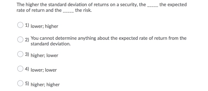 Solved The higher the standard deviation of returns on a | Chegg.com