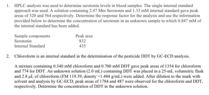 Solved HPLC analysis was used to determine serotonin levels | Chegg.com