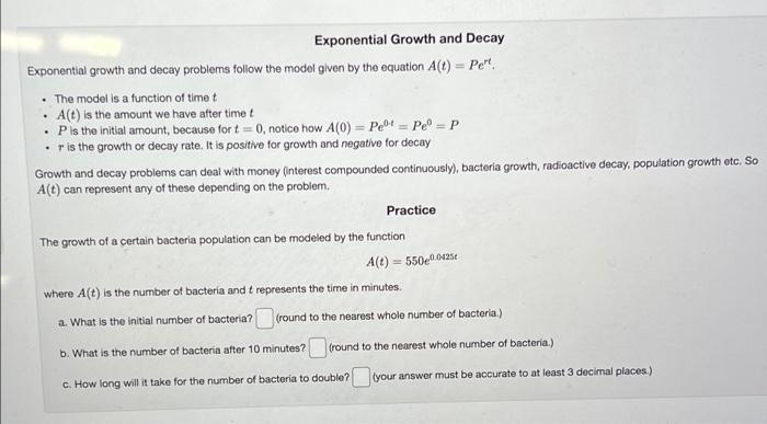 Solved Exponential Growth and Decay Exponential growth and | Chegg.com