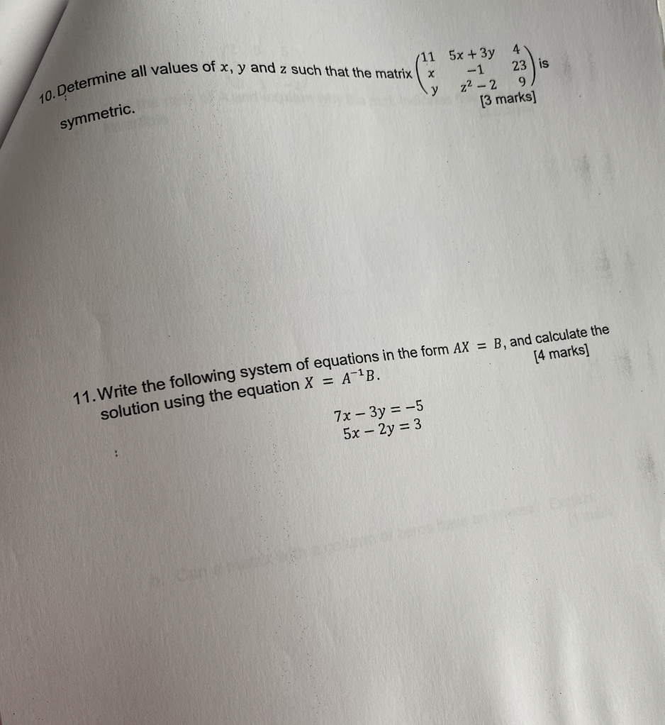 Solved all values of x,y ﻿and z ﻿such that the matrix | Chegg.com