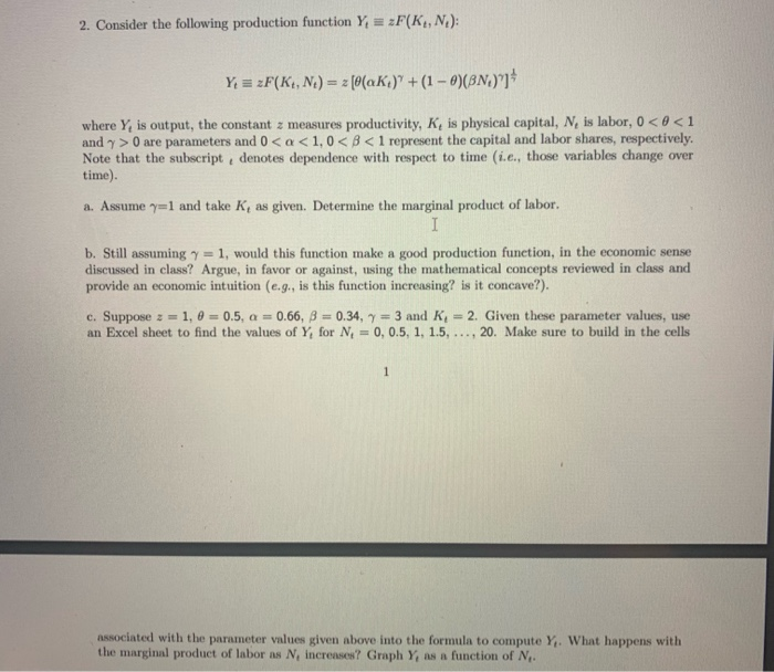 Solved 2 Consider The Following Production Function Y