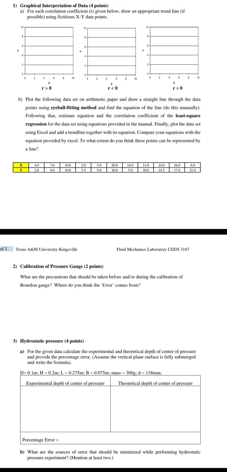 Solved 1) Graphical Interpretation of Data (4 points) a) For | Chegg.com