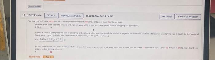Solved Submit Answer 10. [1.32/2 Points] DETAILS PREVIOUS | Chegg.com