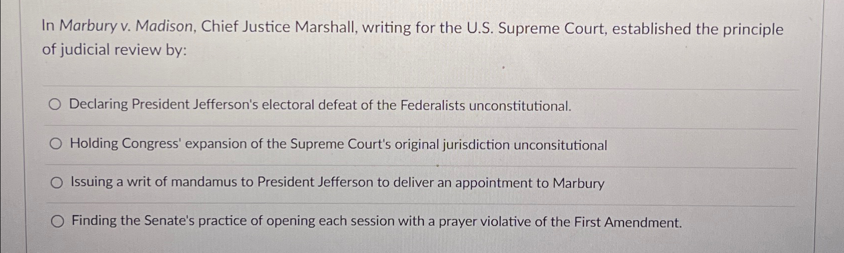 Solved In Marbury v. ﻿Madison, Chief Justice Marshall, | Chegg.com
