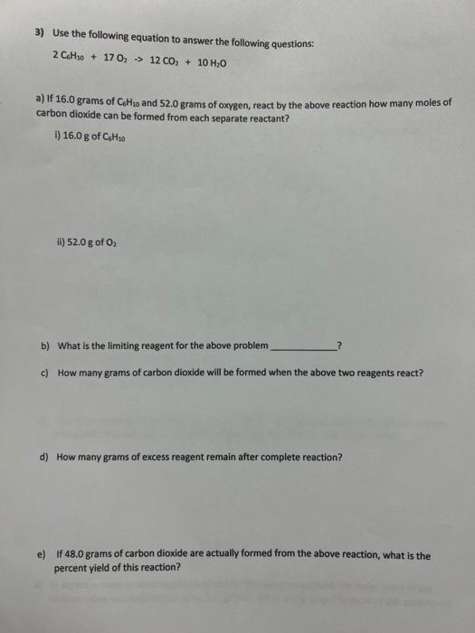 Solved 3) Use the following equation to answer the following | Chegg.com