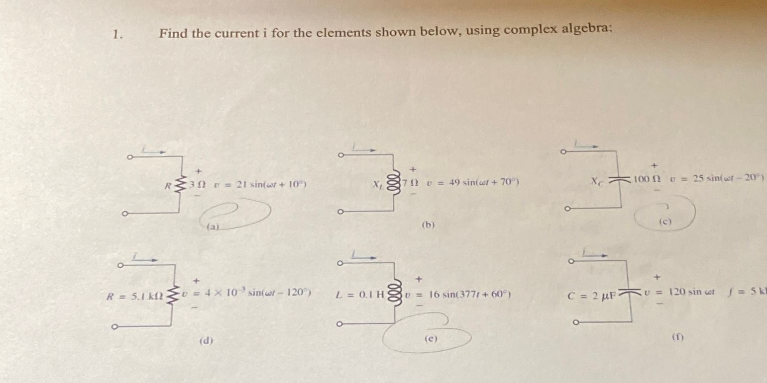 Solved Find the current i for the elements shown below, | Chegg.com